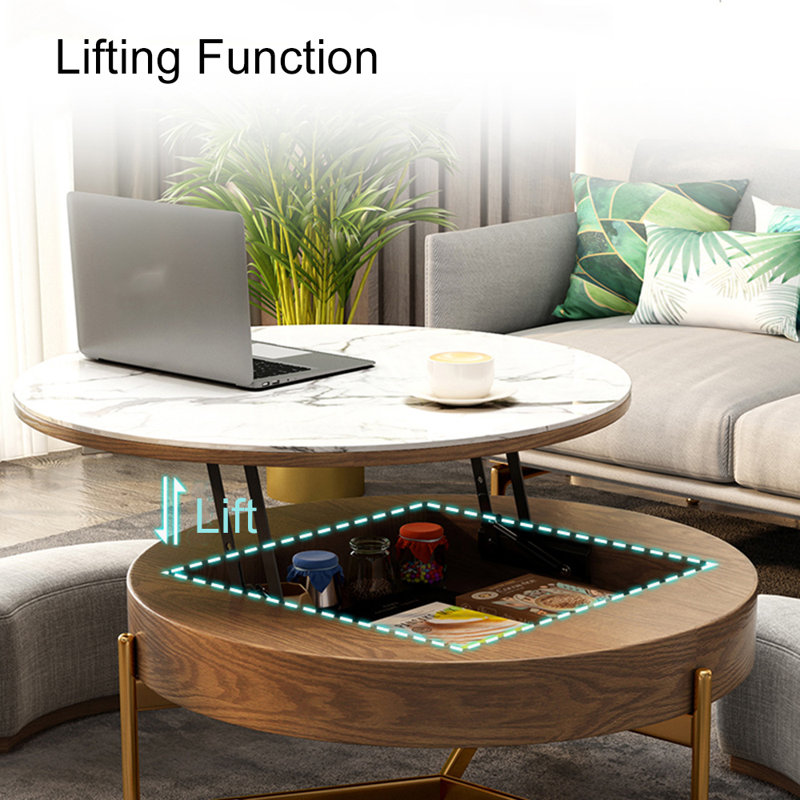 Loon Peak Espedita Modern Round Lift Top Coffee Table Set with Storage 3 Ottomans Pre Assembly Reviews Wayfair